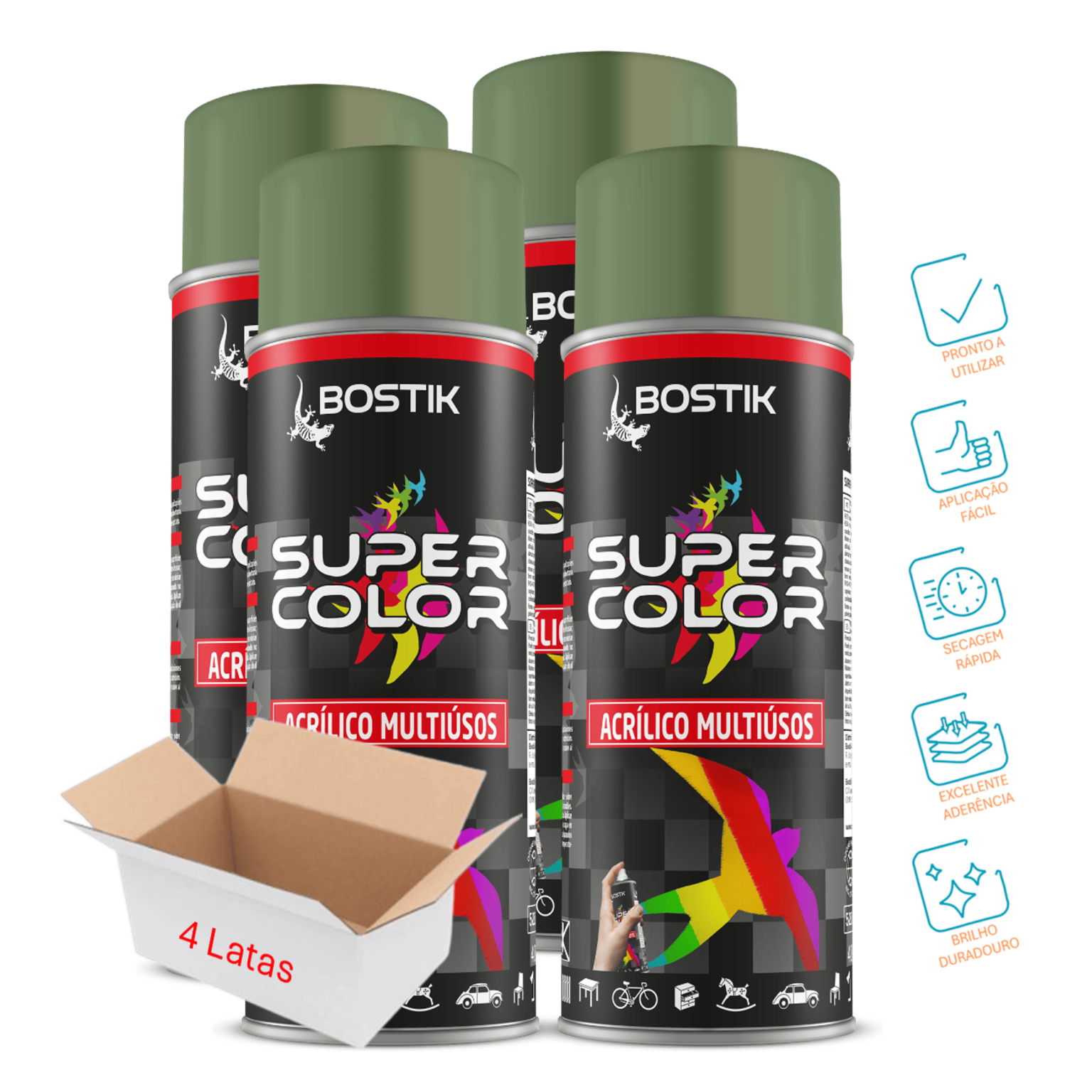 Spray Acrílico Super Color Verde Esbranquiçado – Bostik (4 x Lata 400ml ...